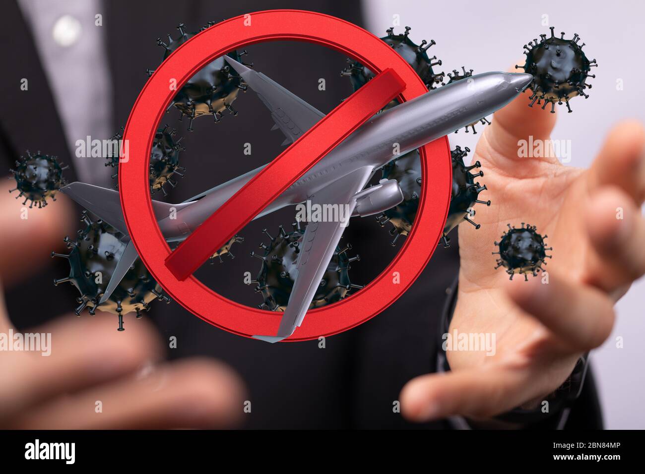 A travel with plane prohibited warning sign Stock Photo - Alamy