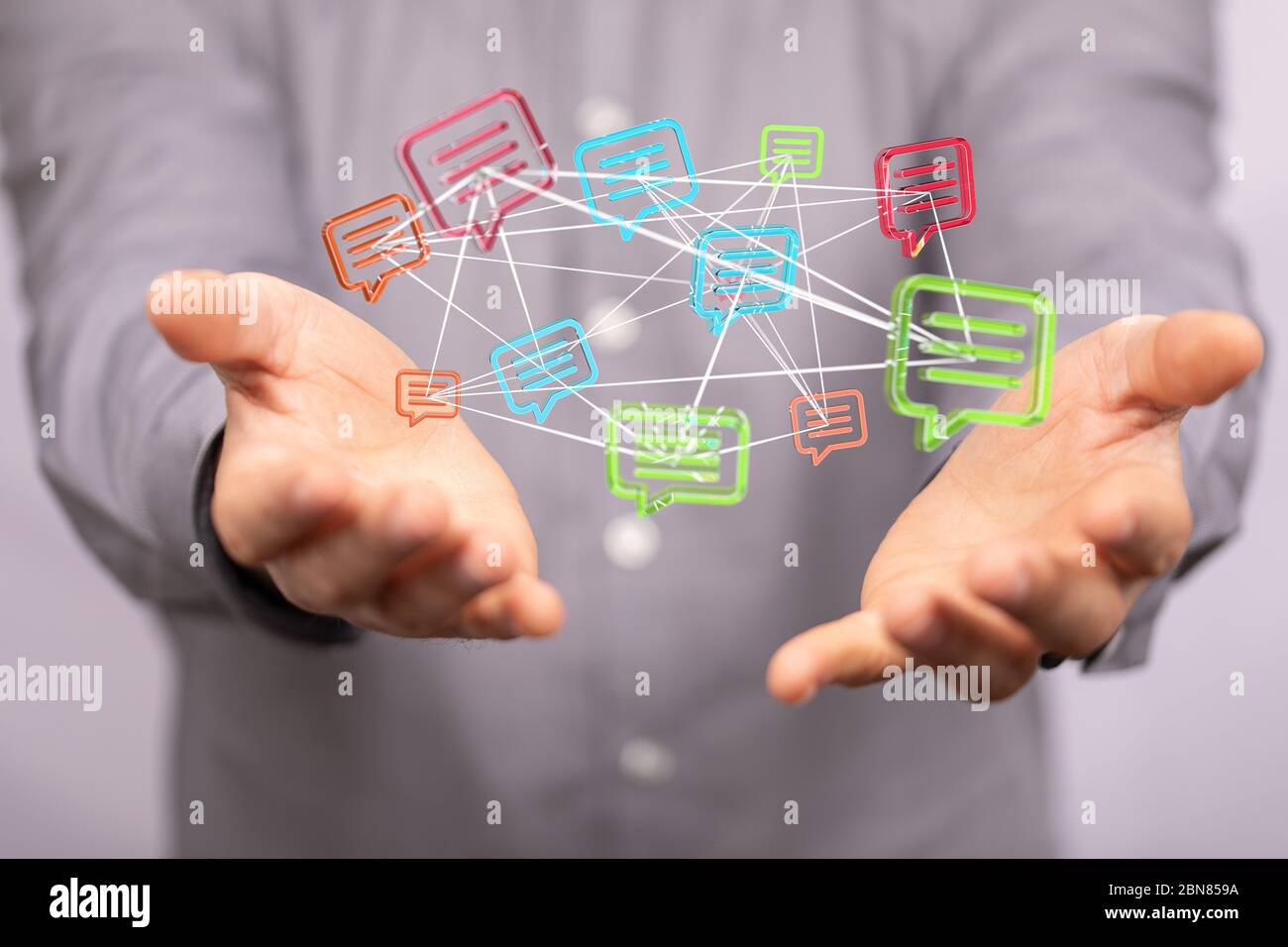 A Empty speech bubble hands feedback communication Stock Photo - Alamy