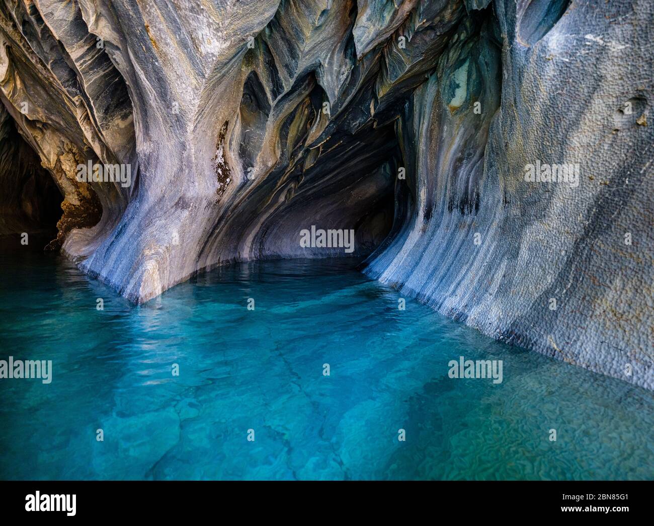 PUERTO RIO TRANQUILO, CHILE - CIRCA FEBRUARY 2019: Interior of marble ...