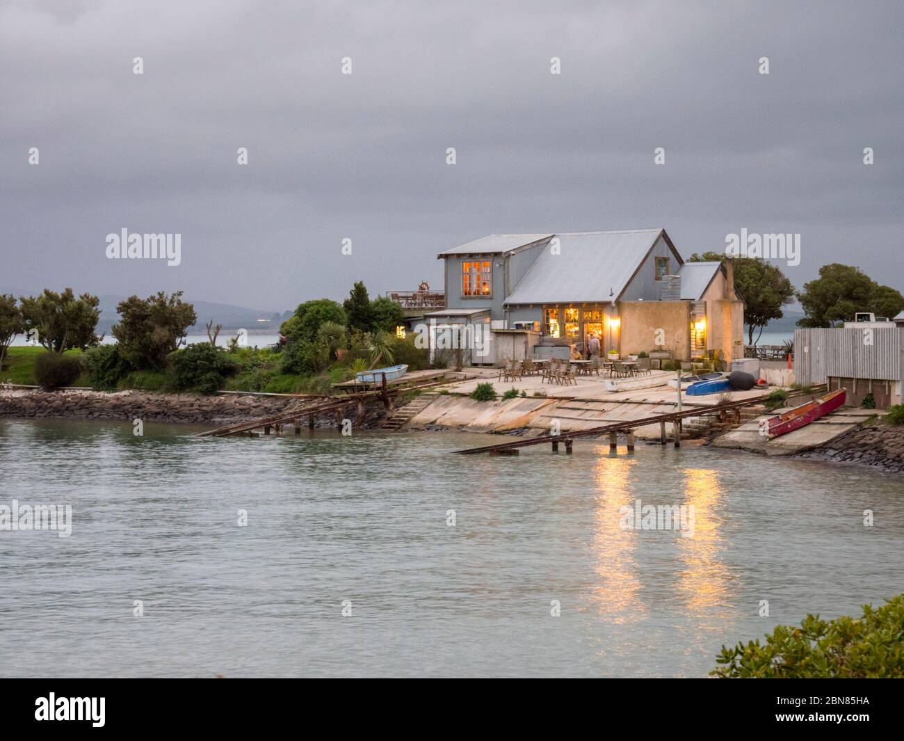 Fleurs Place, Fleurs fish restaurant building at Moeraki South Island ...