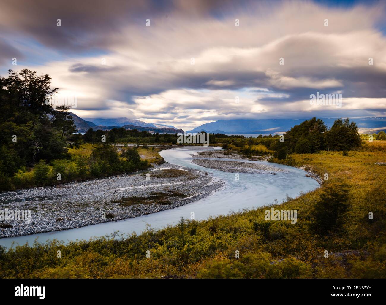 PUERTO RIO TRANQUILO, CHILE - CIRCA FEBRUARY 2019: Sunset over Lake ...
