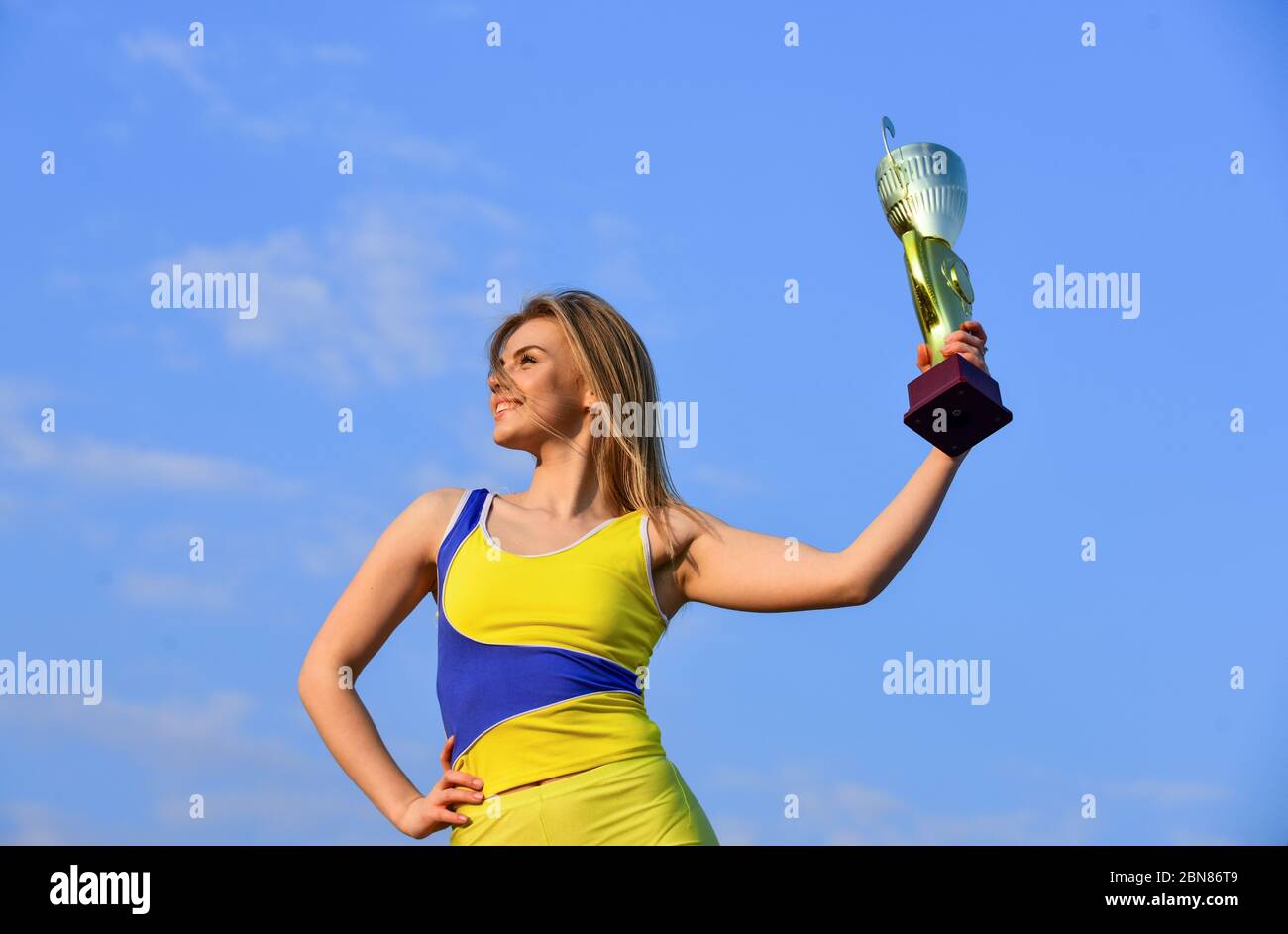 Sport motivation. Get thin and win. Sport success. Winner girl. Sport ...