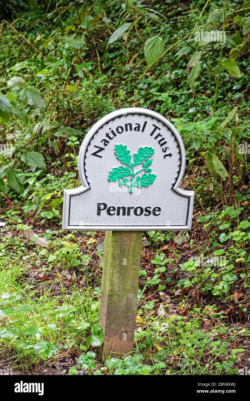 National Trust omega sign saying Penrose, Cornwall, England, UK Stock ...