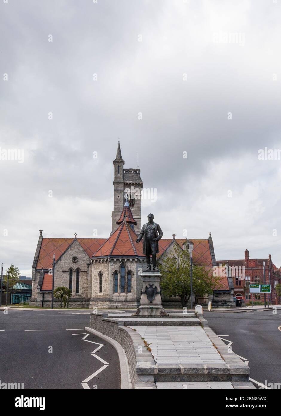 The imposing statue of Ralph Ward Jackson in the foreground and Christ ...