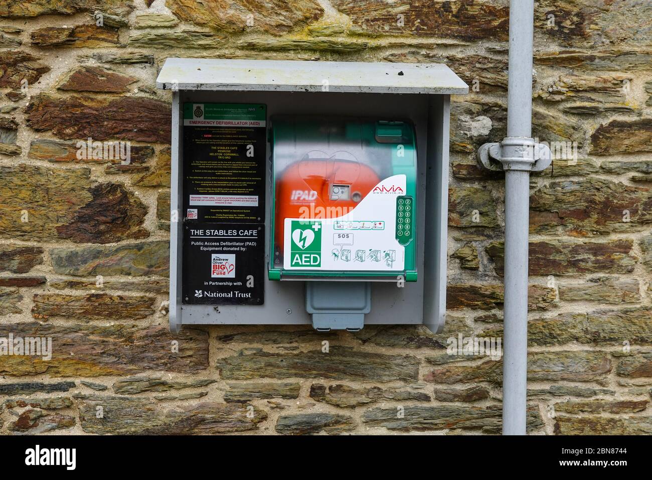 Defibrillator emergency life saving machine in a public place at the ...