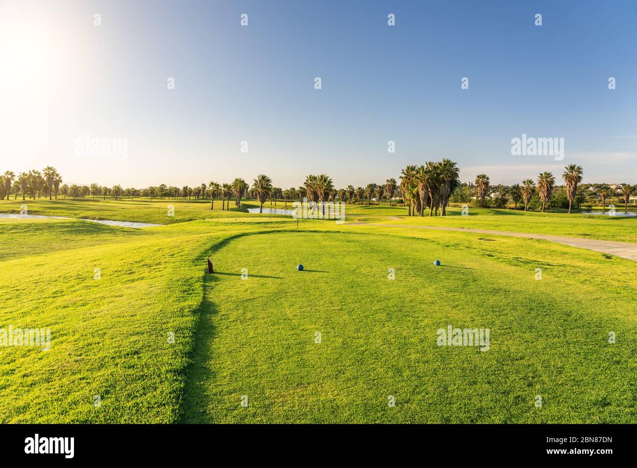 Beautiful, with green grass, golf course. Portugal, Algarve On the ...
