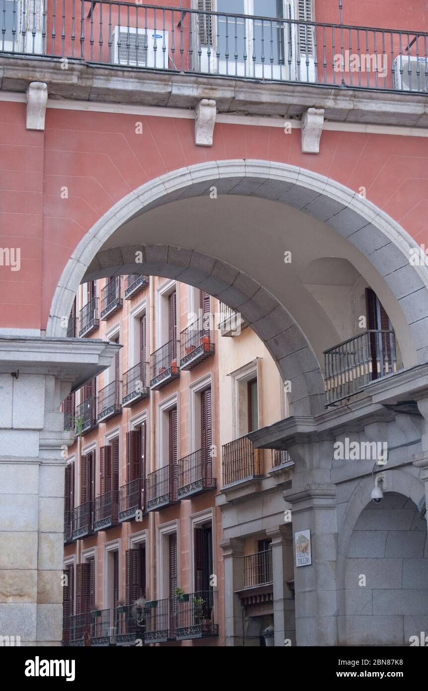Archway leading into Mayor Plaza in Madrid Spain Stock Photo - Alamy