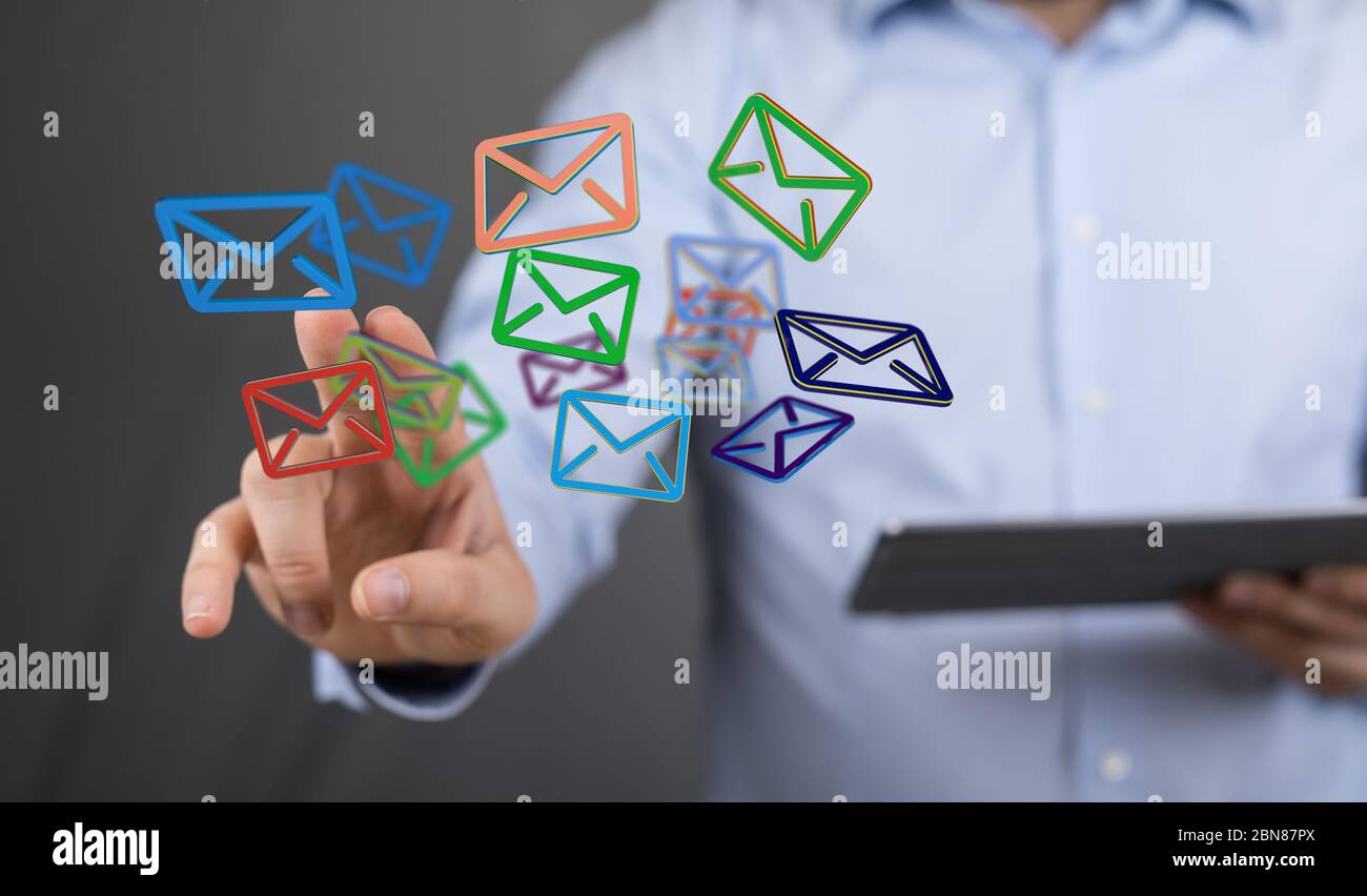 A Hand Touching Email With Finger Stock Photo - Alamy