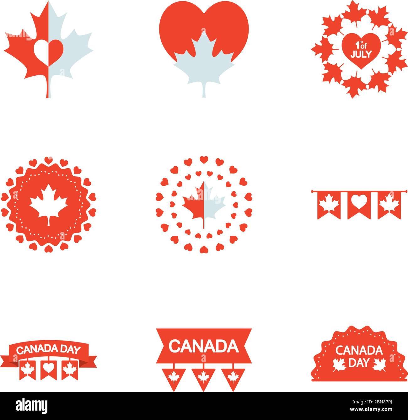 decorative pennants and Canada day icon set over white background ...