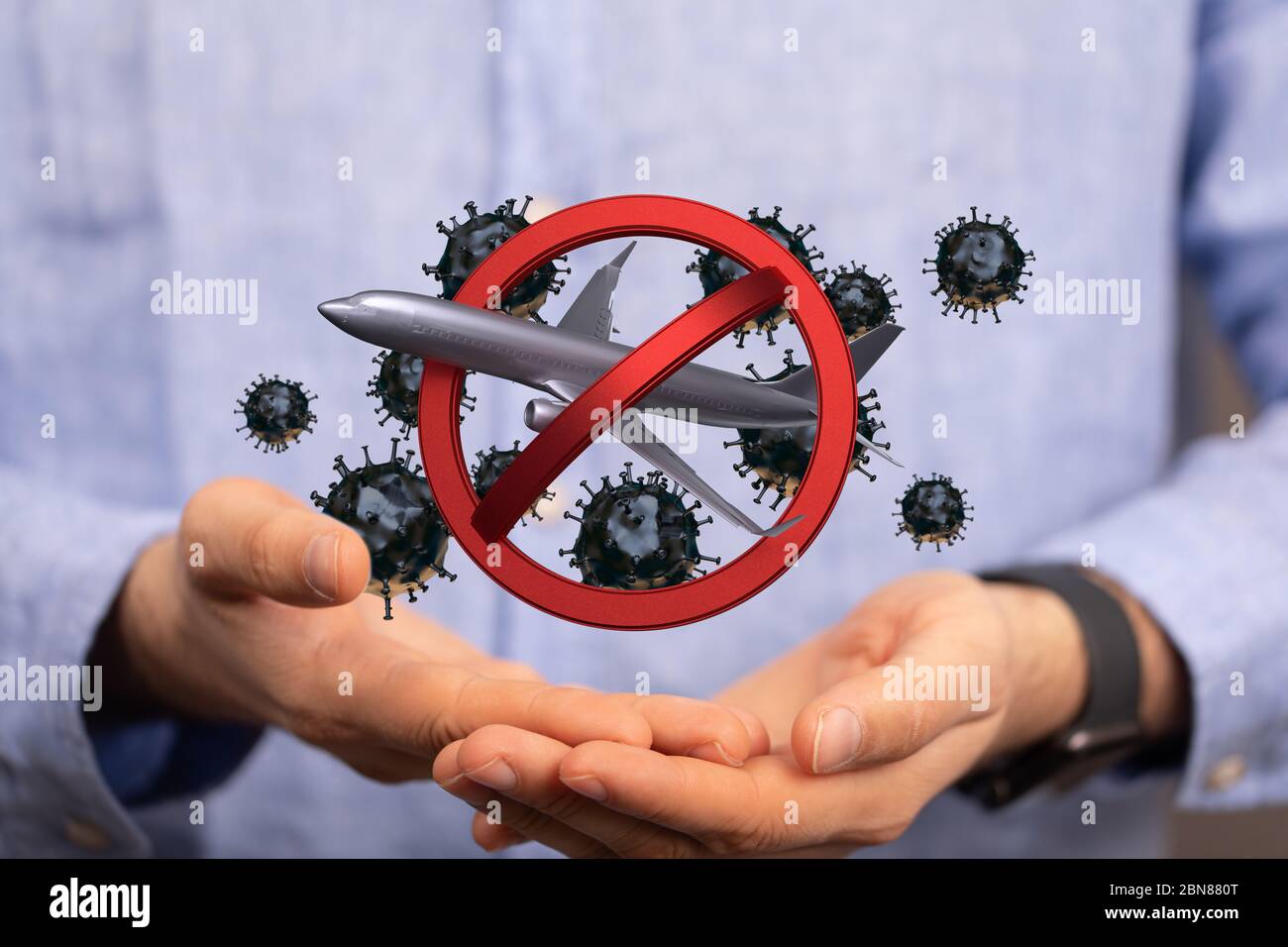 A travel with plane prohibited warning sign Stock Photo - Alamy