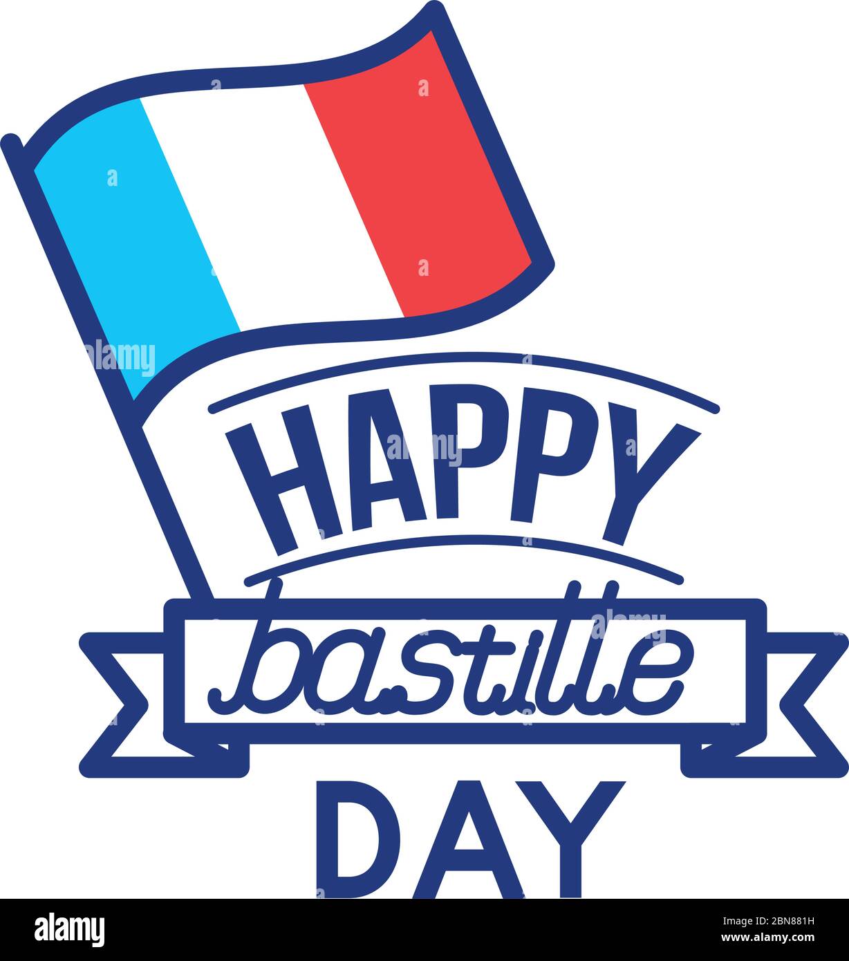 france flag and bastille day lettering line style Stock Vector Image ...