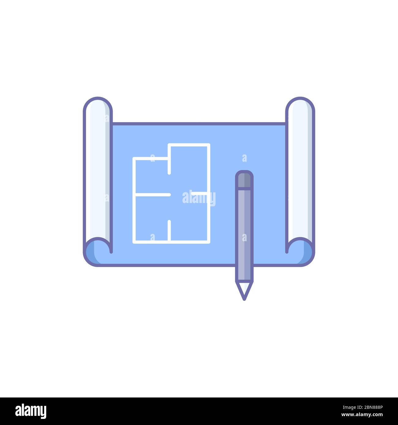 Blueprint and pencil vector icon symbol plan isolated on white ...