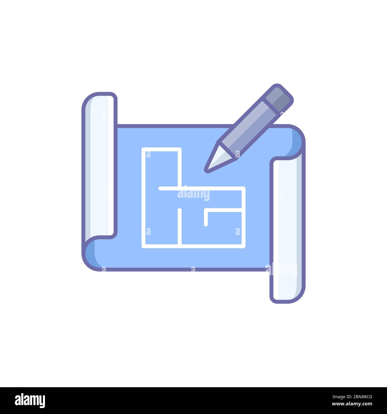 Blueprint and pencil vector icon symbol plan isolated on white ...