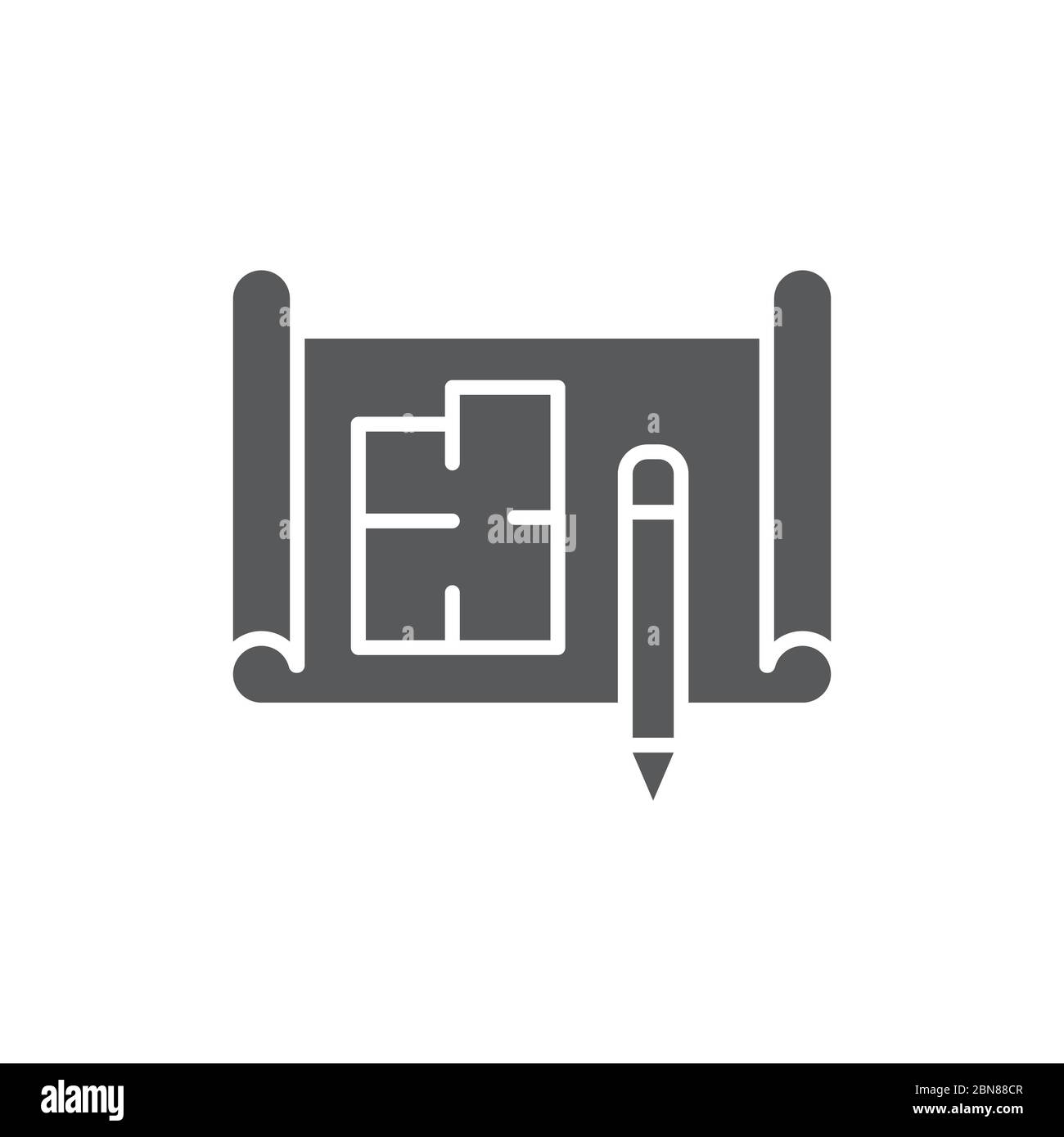Blueprint and pencil vector icon symbol plan isolated on white ...