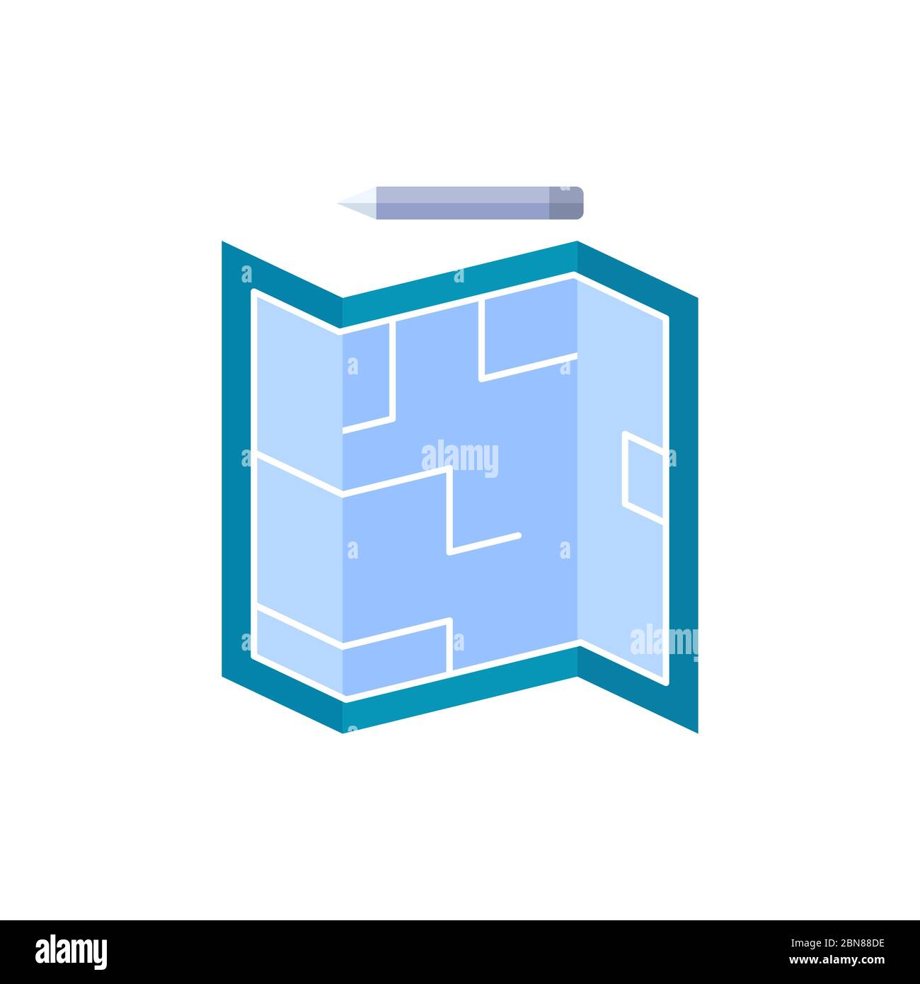 Blueprint and pencil vector icon symbol plan isolated on white ...