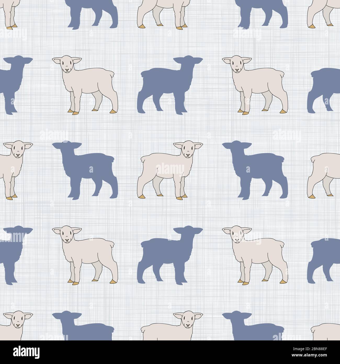 Seamless french farmhouse lamb with silhouette pattern. Farmhouse linen ...