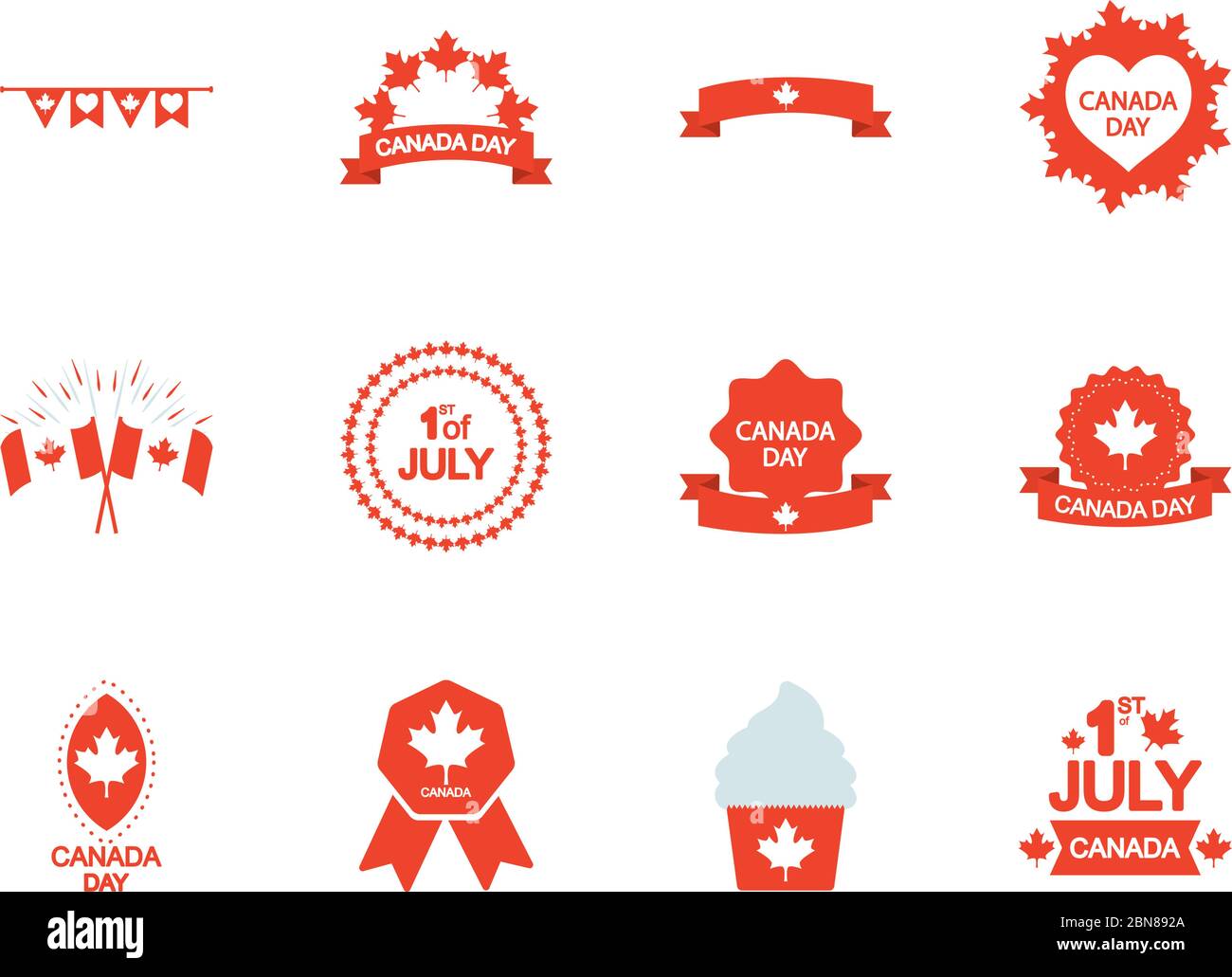 maple leaves and Canada day icon set over white background, silhouette ...