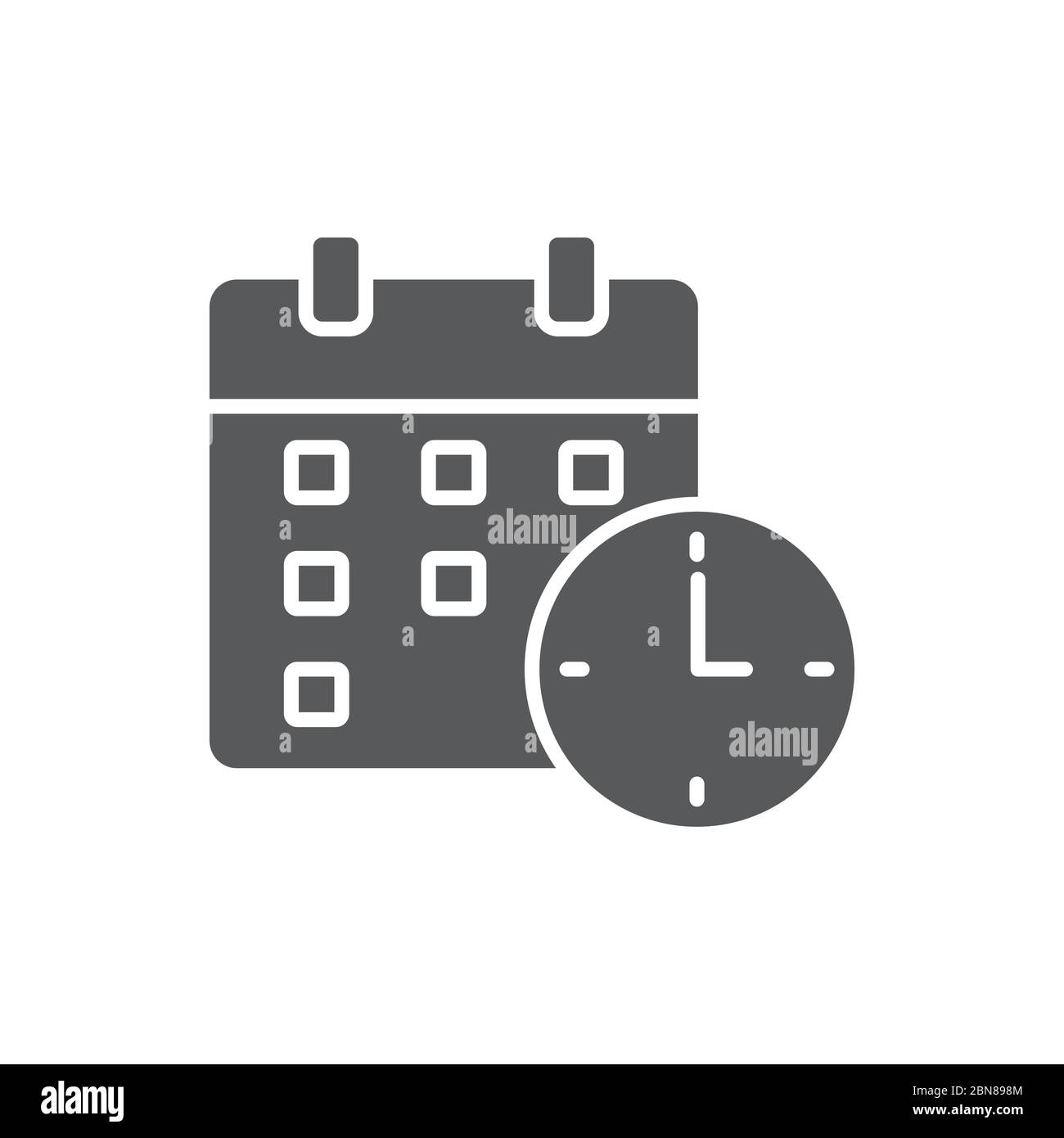 Calendar with clock vector icon symbol isolated on white background ...