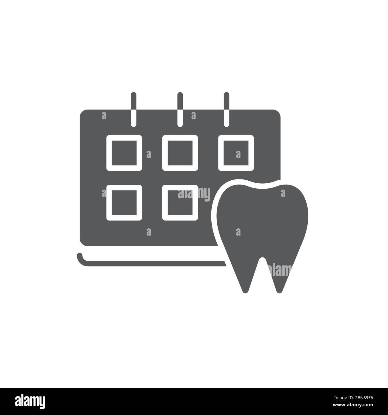 Calendar with tooth vector icon symbol isolated on white background ...