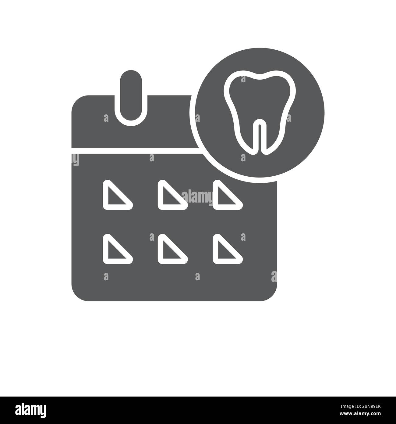 Calendar with tooth vector icon symbol isolated on white background ...