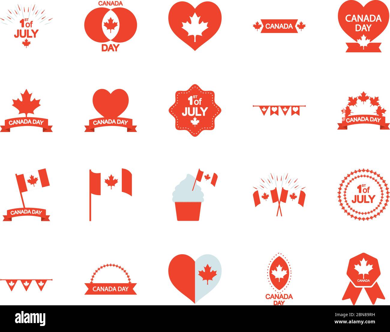 decorative ribbon and Canada day icon set over white background ...
