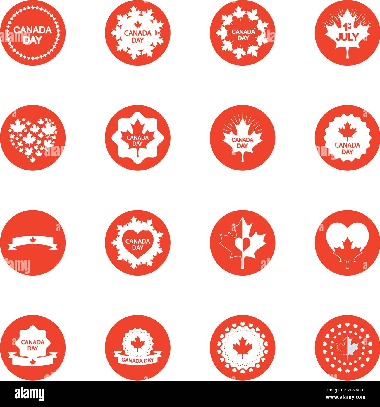 decorative frames and canada day icon set over white background, block ...