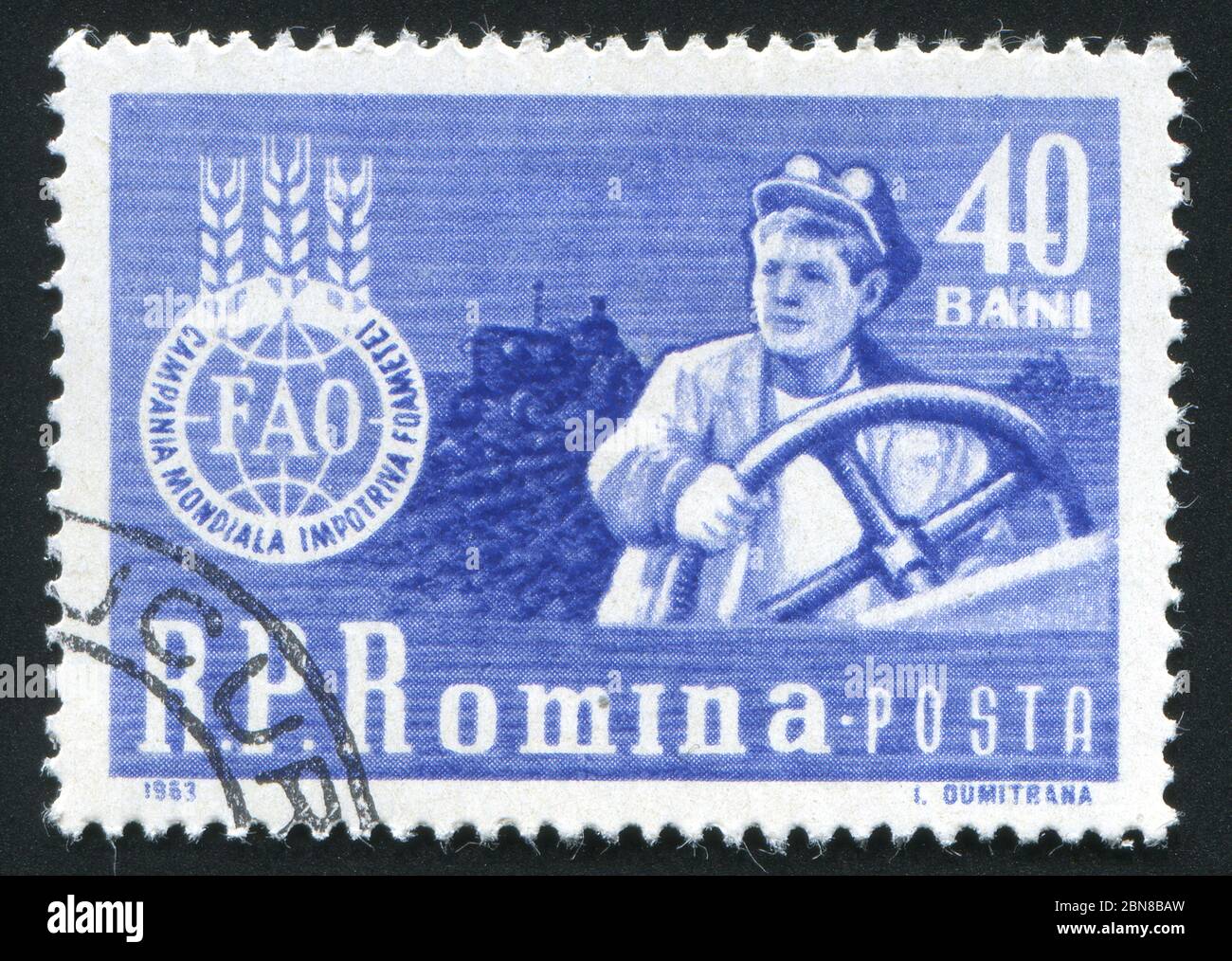 ROMANIA - CIRCA 1963: Tractor Driver and “FAO” Emblem, circa 1963 Stock ...