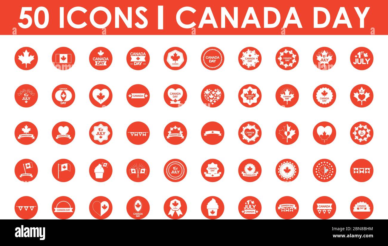 Canada day icon set over white background, block silhouette style ...