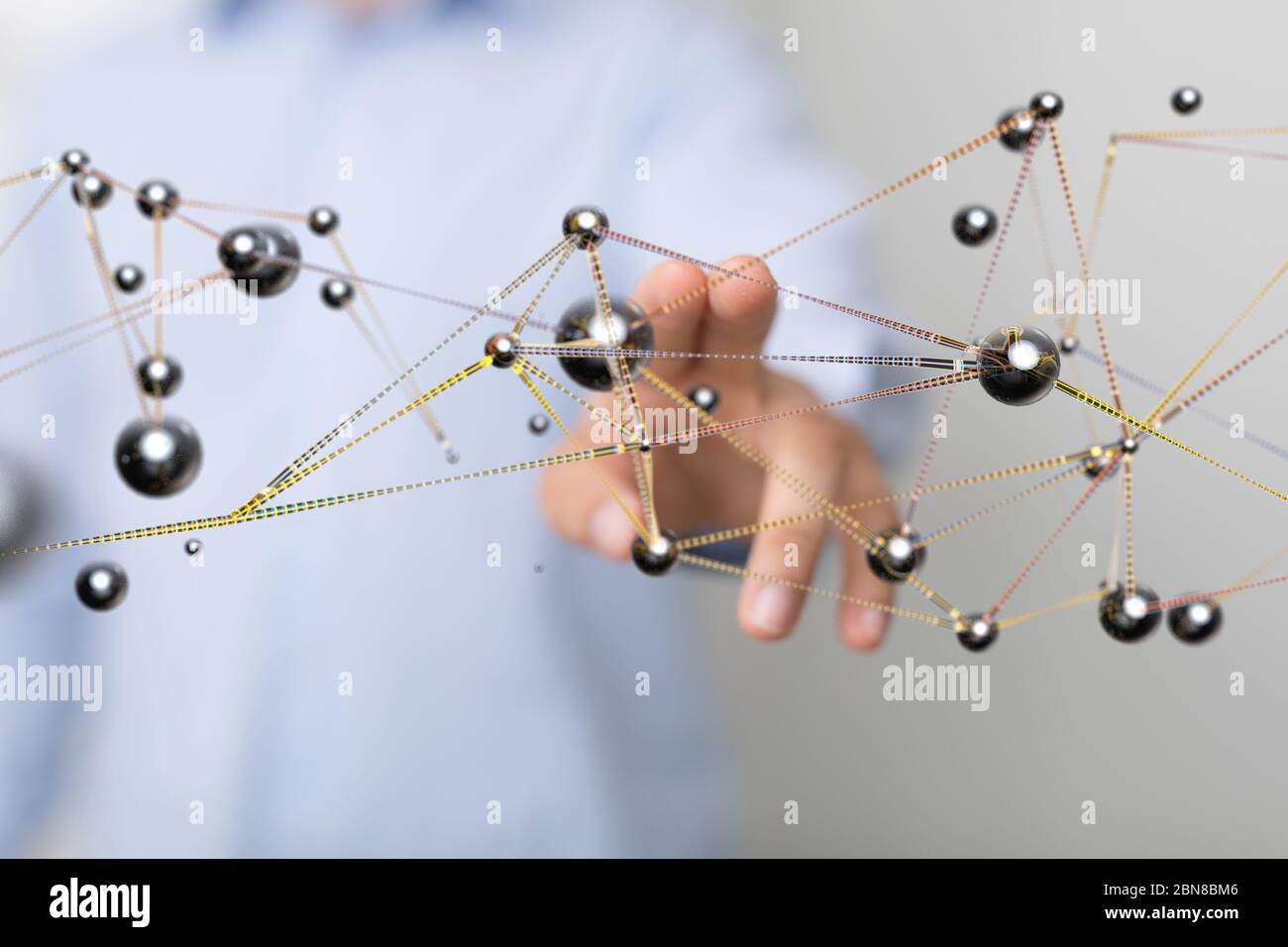 A hand touching map point, network connection, international meaning ...