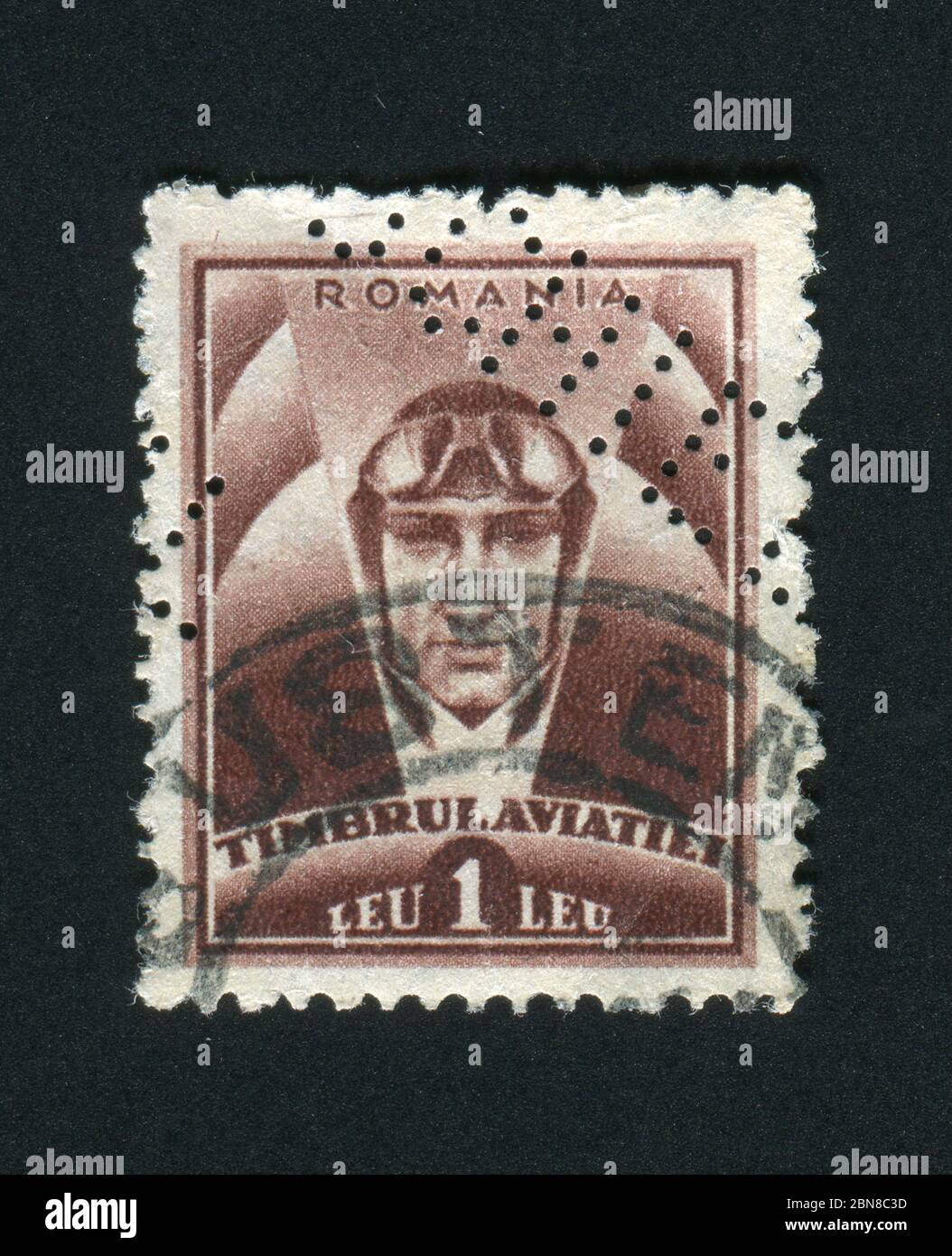 ROMANIA - CIRCA 1936: Head of the pilot in a helmet, circa 1936 Stock ...