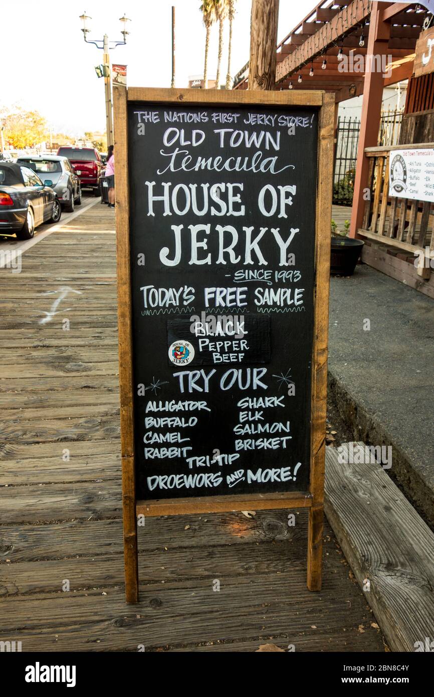 Sign outside the House of Jerky in Old Town, Temecula, California, USA ...
