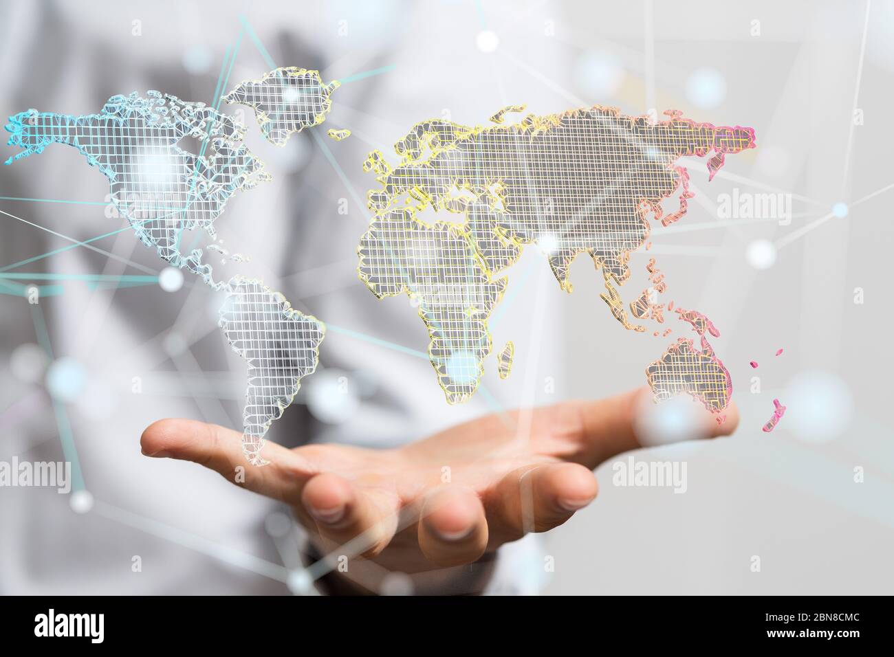 A hand touching map point, network connection, international meaning ...