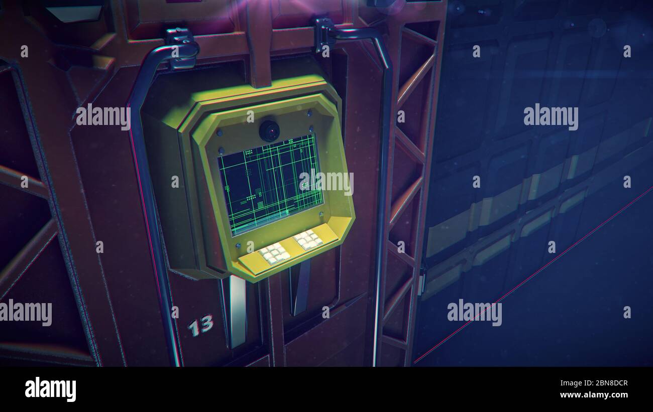 Science fiction interior very secure reinforced vault gate with ...