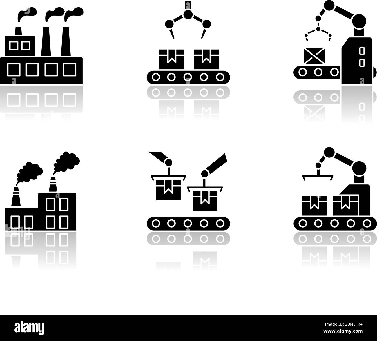 Factory production drop shadow black glyph icons set Stock Vector Image ...