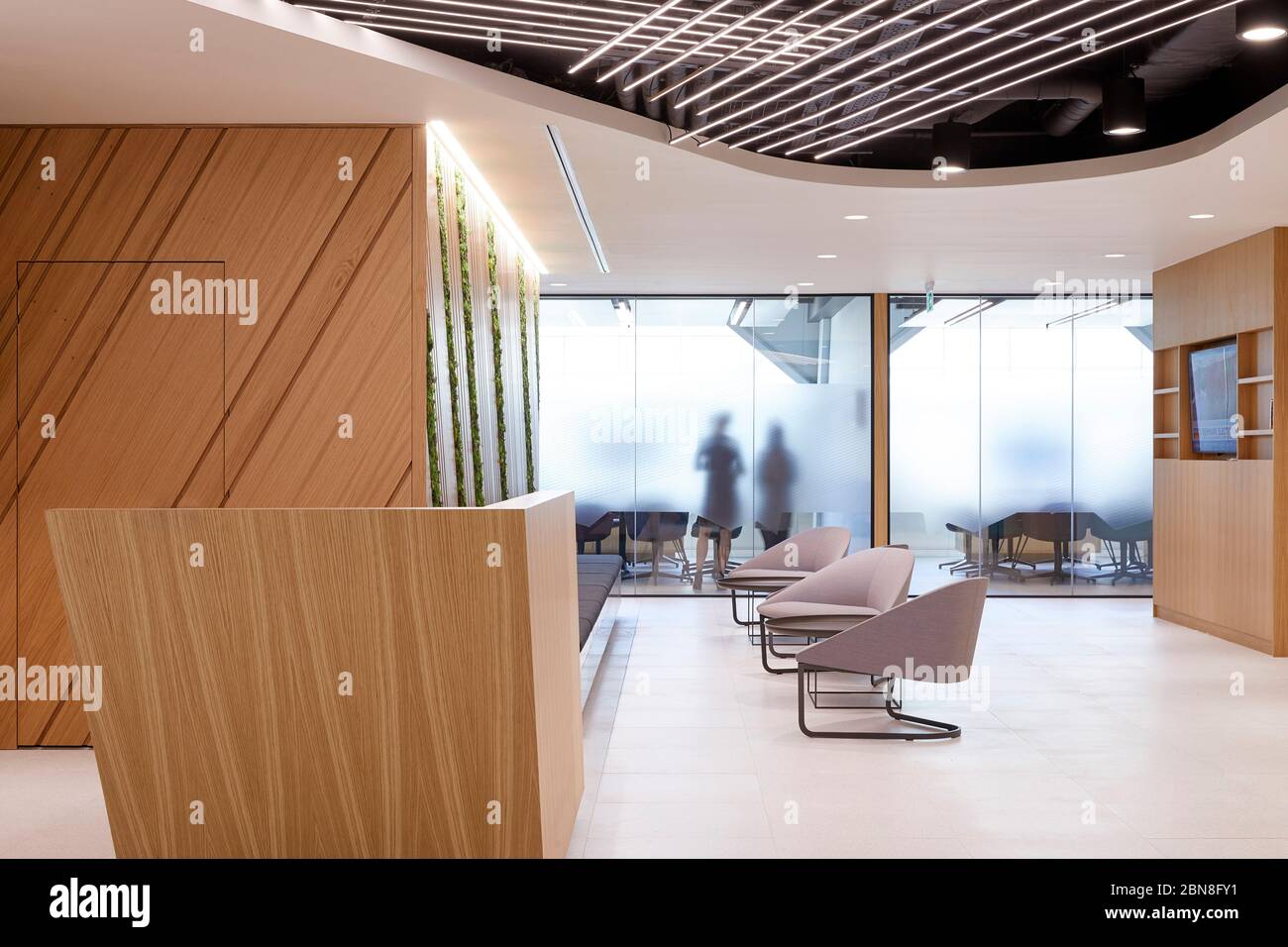 Shadows behind glass Office interior with smart contemporary design and ...