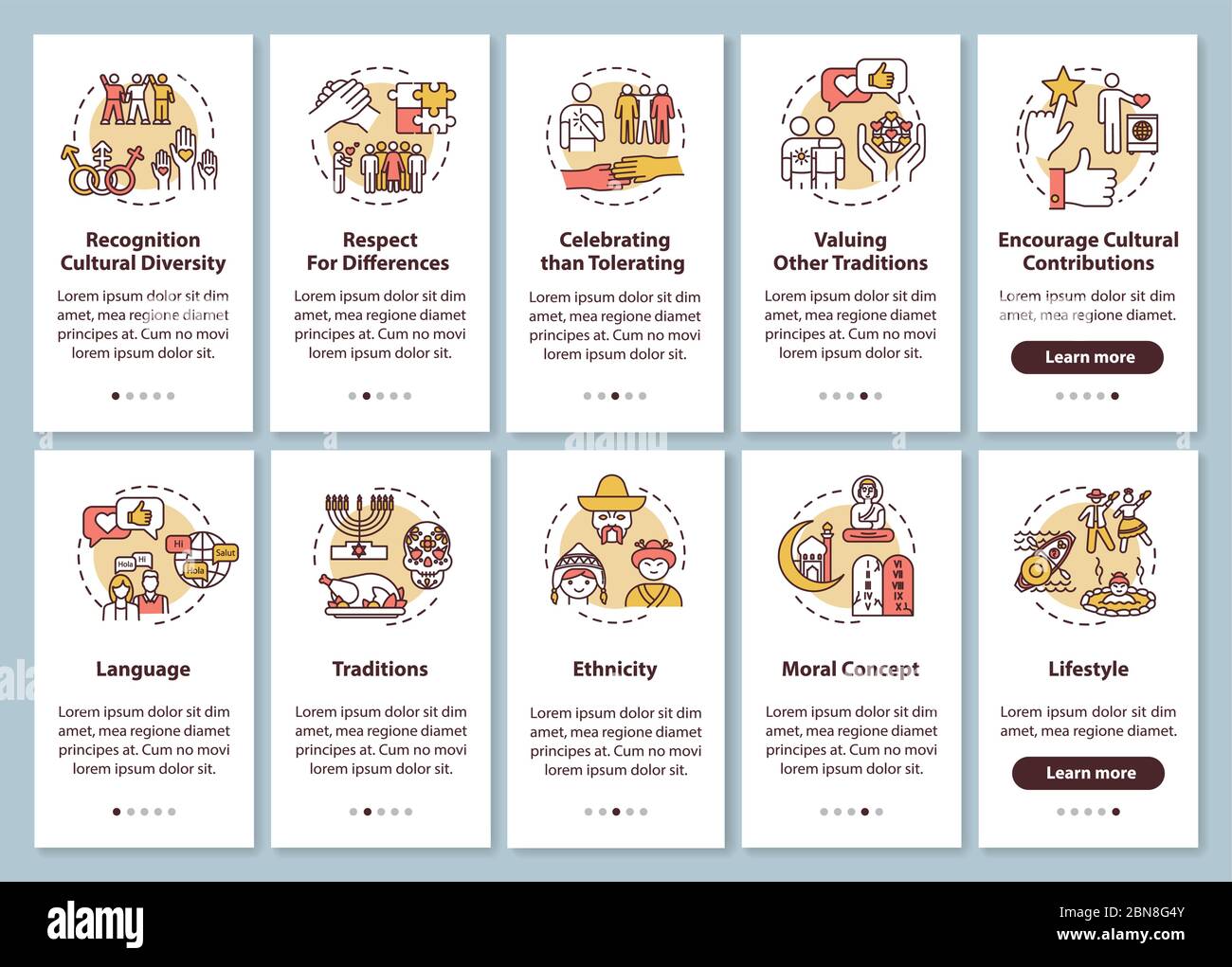 Cultural diversity onboarding mobile app page screen set with concepts ...