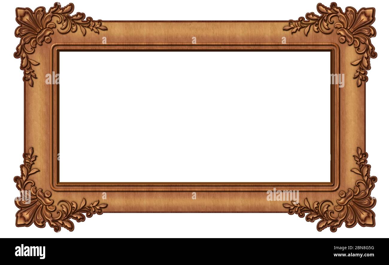 Vintage wooden frame with a pattern on the corners for photos and ...