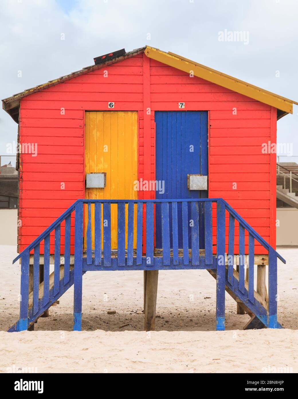 Colorful Victorian beach hut at Muizenberg Beach, False Bay, near Cape ...