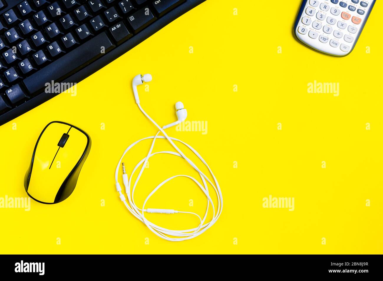 flat lay concept work, education. office accessory, keyboard, computer ...