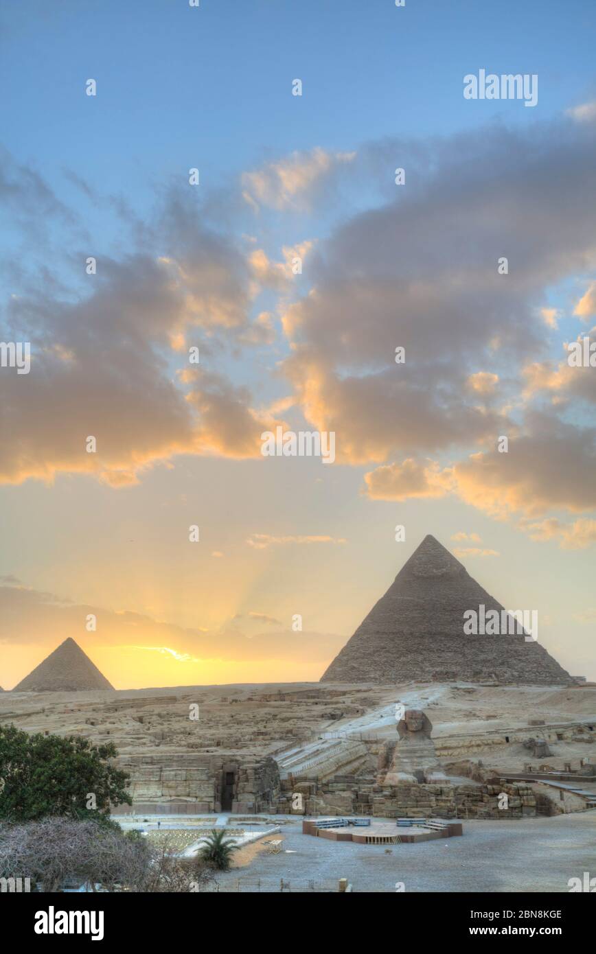 Sunset, Great Pyramids of Giza, UNESCO World Heritage Site, Giza, Egypt ...