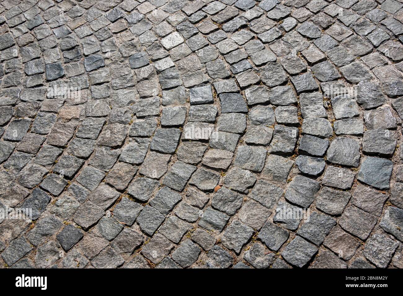 Crescent-shaped cobblestones on a road pavement in Liverpool Stock ...