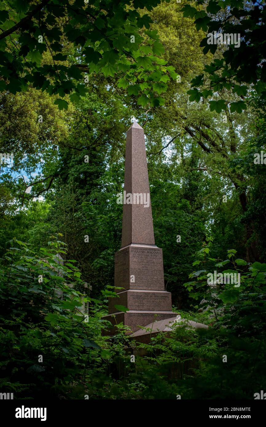 West Norwood, UK. 13th May 2020. An old cross grave with the engraving ...