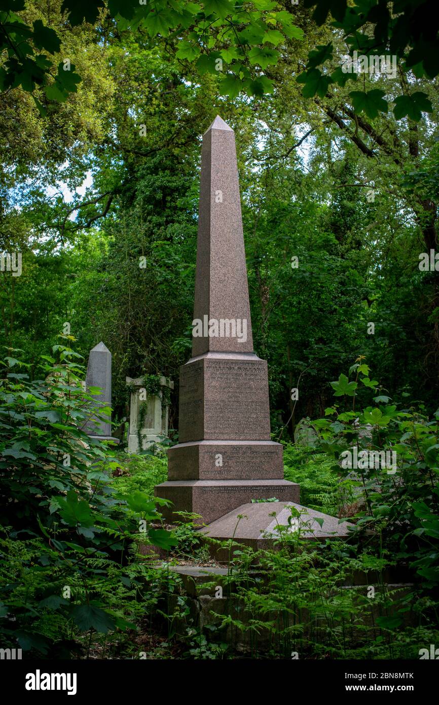 West Norwood, UK. 13th May 2020. An old cross grave with the engraving ...