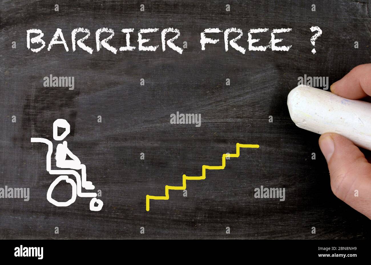 Barrier for disabled people stairs chalkboard Stock Photo - Alamy