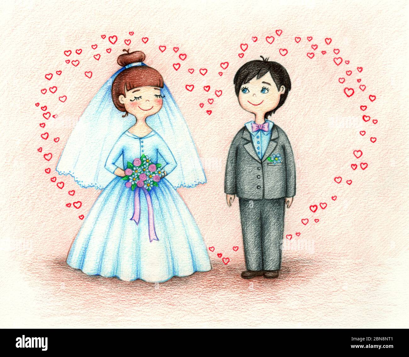 hand drawn illustration of bride and groom Stock Photo - Alamy