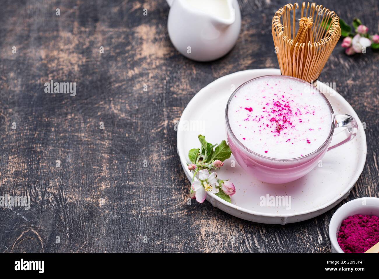 Pink matcha latte with milk Stock Photo - Alamy