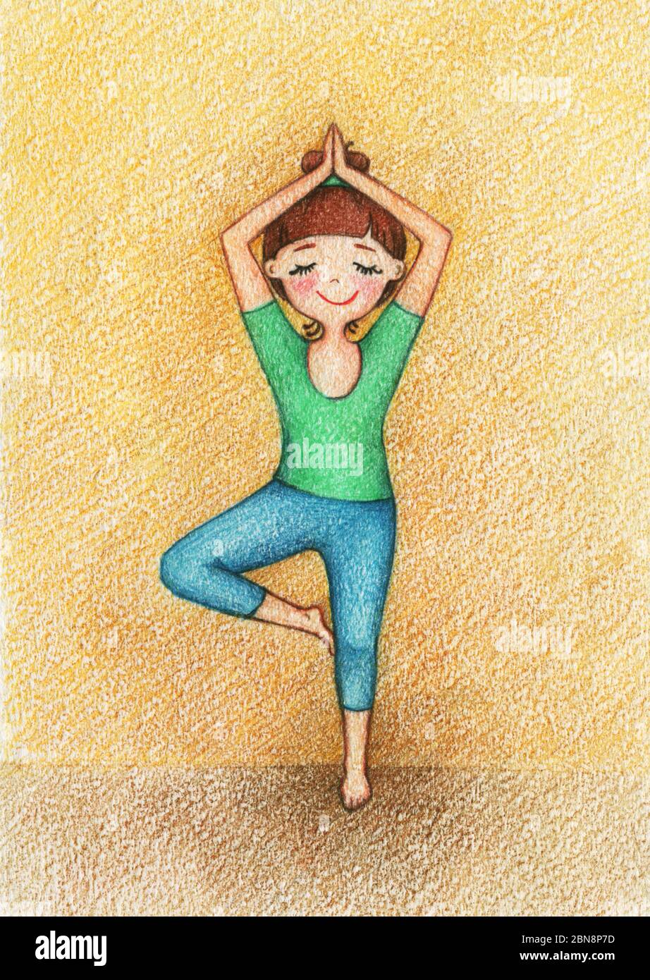 Hand drawn illustration of girl doing yoga Stock Photo - Alamy