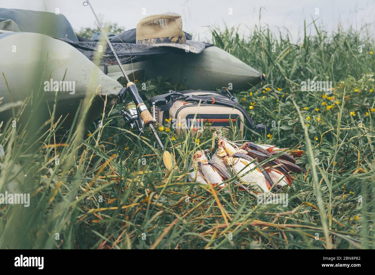Fishing using the float tube Stock Photo - Alamy