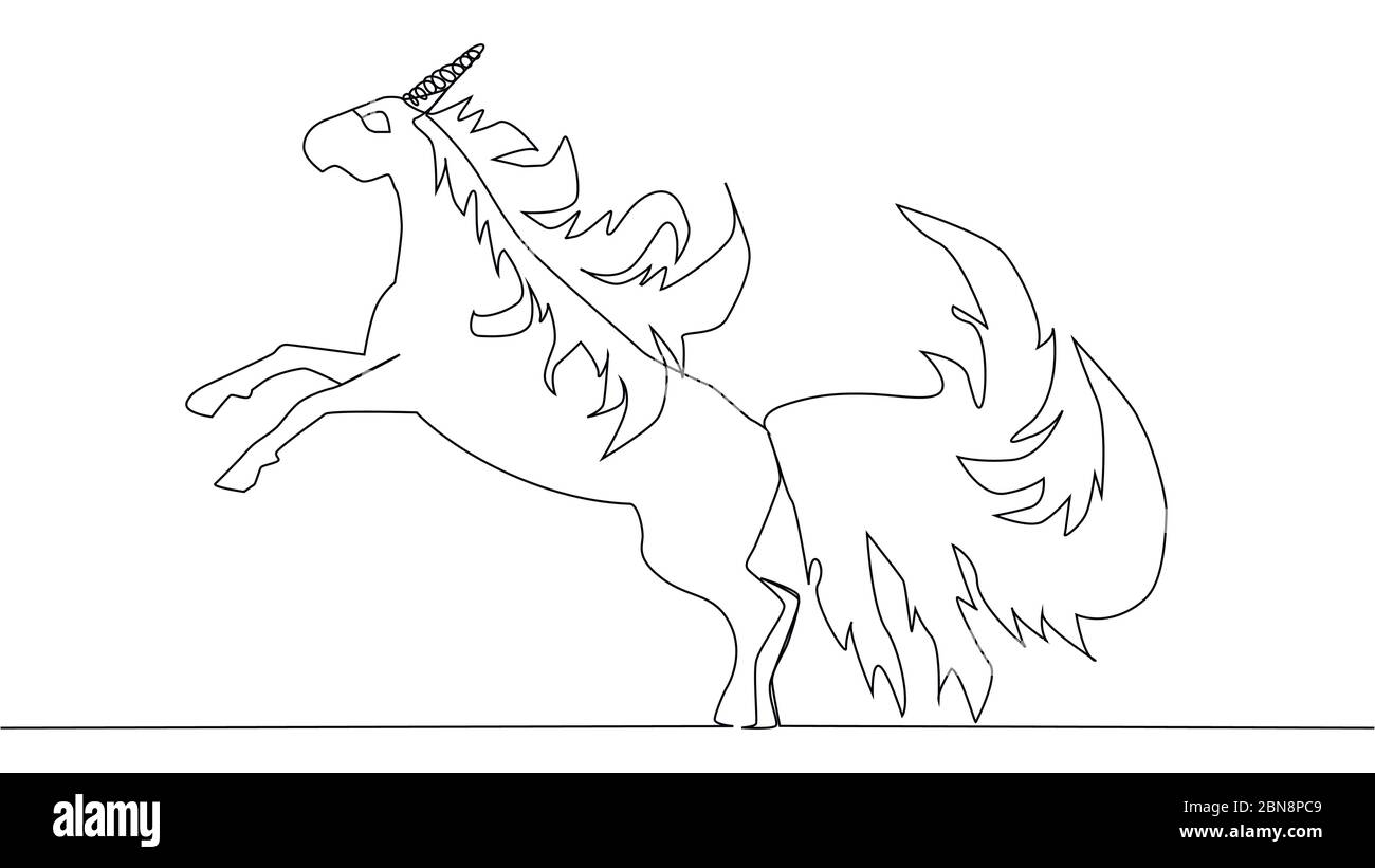 The unicorn is drawn by one black line on a white background. One-line ...