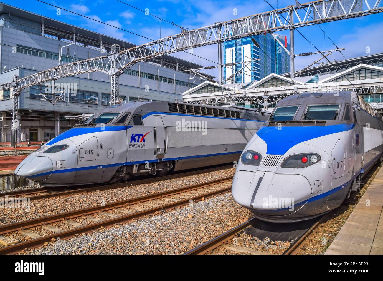 Busan,South Korea 1/18/2020 Korail Korea High Speed Rail KTX Trains in Busan Railway Station ...